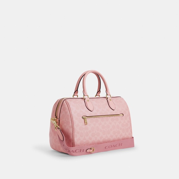 Coach | Bags | Coach Powder Pink Rowan Large Satchel Bag In Signature ...